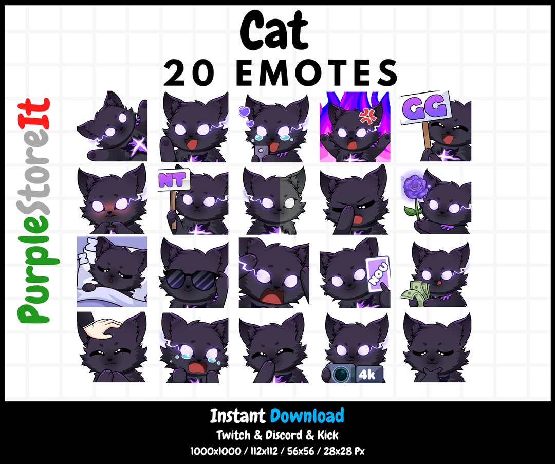 20 Black/purple Cat Emotes Twitch Emotes Discord Emotes Kick Emotes ...