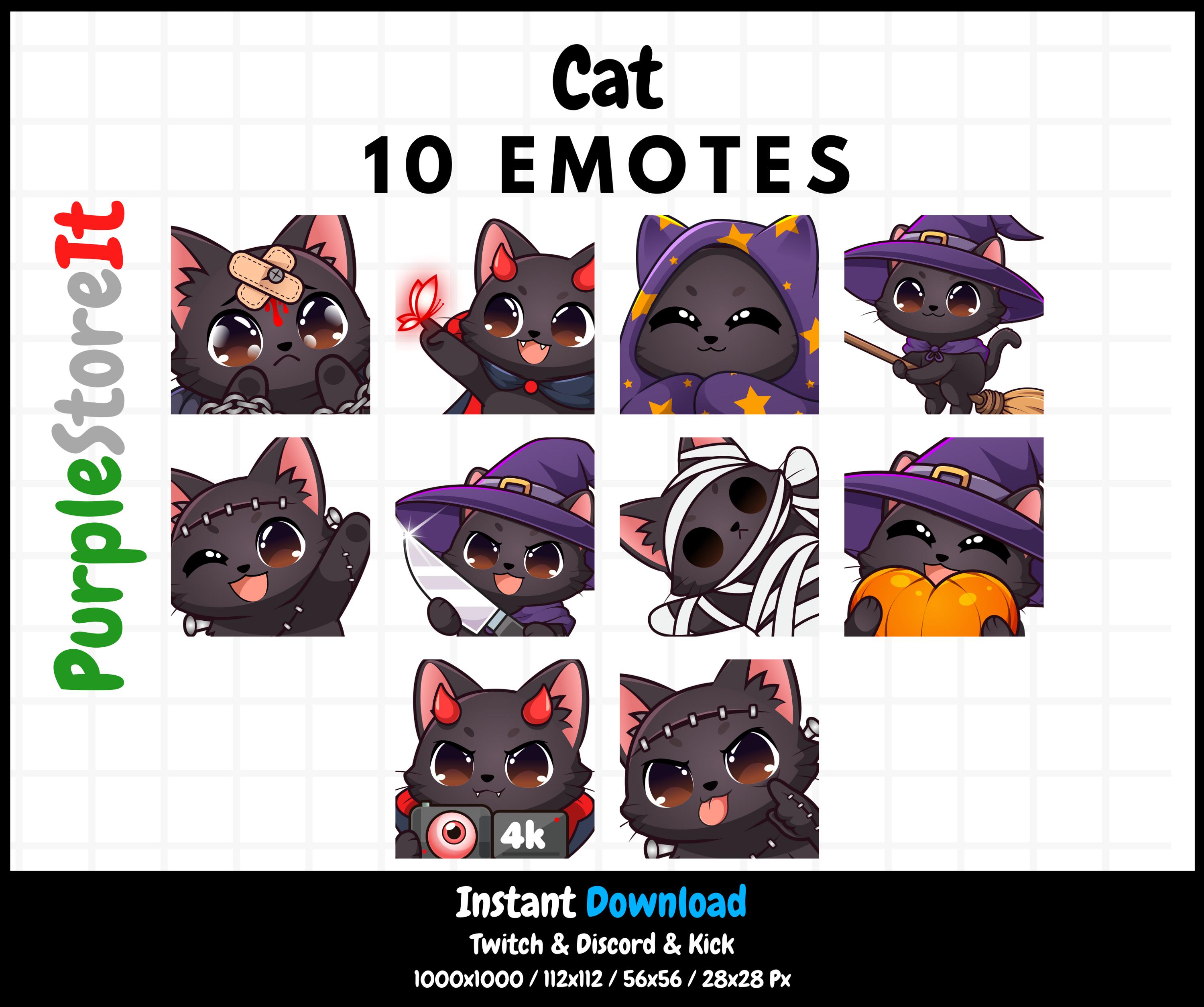 10 Halloween Black Cat Emotes | Twitch Emotes | Discord Emotes | Kick ...
