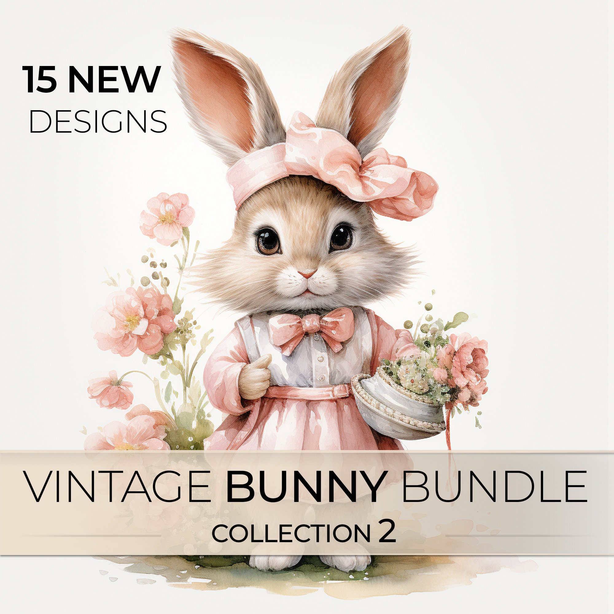 Easter Bunny Vintage Watercolor Theme 15 Image Bundle, Easter Clipart ...