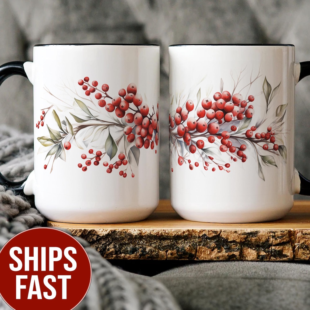 Garland Coffee Mug, Christmas Mug, Holiday Mug, Wreath Mug, Christmas ...