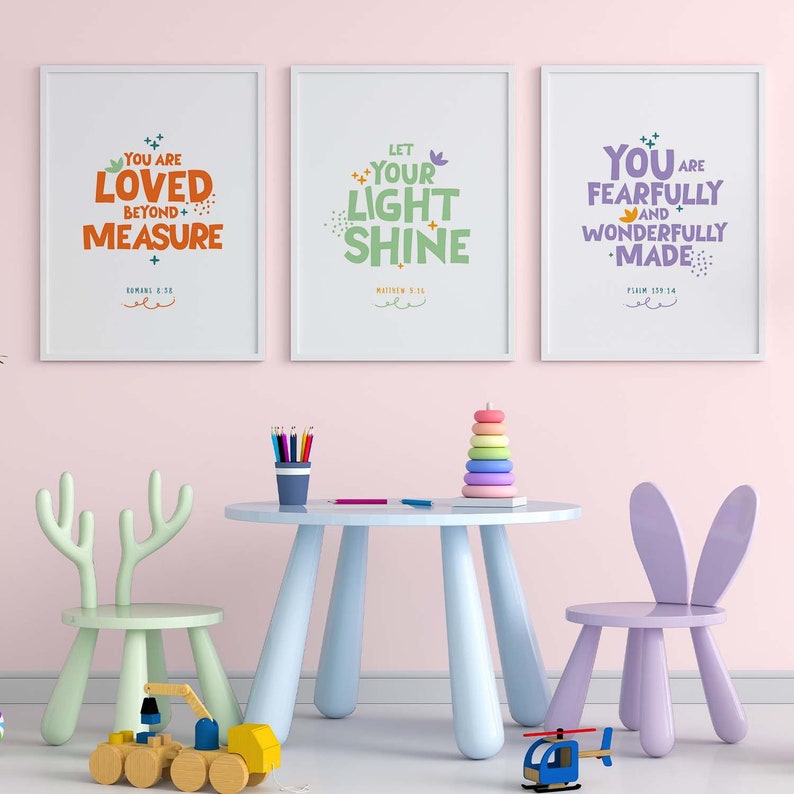 Set of 6 Kids Bible Verse Wall Art, Christian Nursery Playful Scripture ...