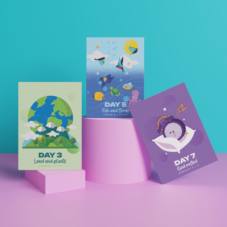 7 Days of Creation Flash Cards, Genesis, Bible Lesson for Kids ...