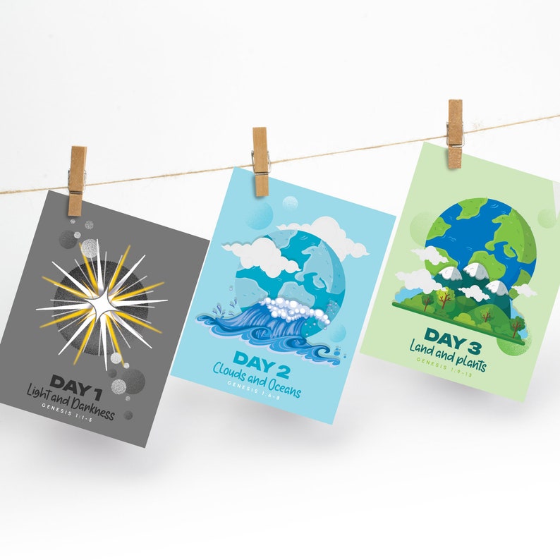 7 Days of Creation Flash Cards, Genesis, Bible Lesson for Kids ...