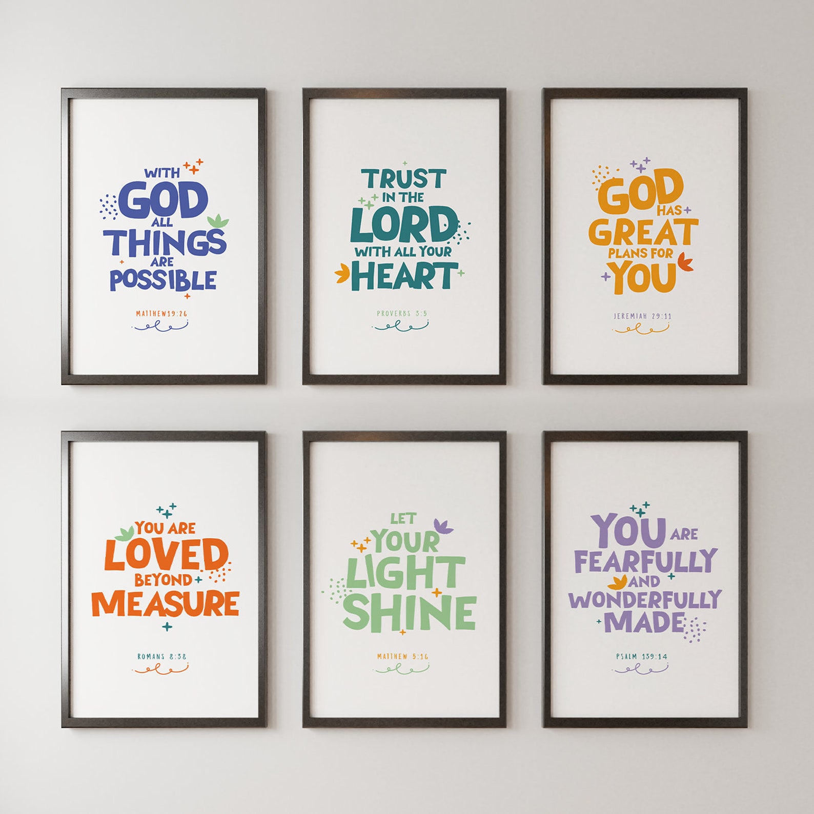 Set of 6 Kids Bible Verse Wall Art, Christian Nursery Playful Scripture ...