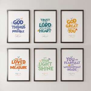 Set of 6 Kids Bible Verse Wall Art, Christian Nursery Playful Scripture ...