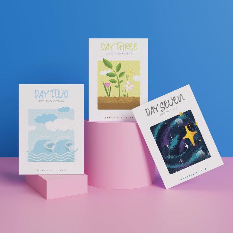 7 Days of Creation Flash Cards, Genesis, Bible Lesson for Kids ...