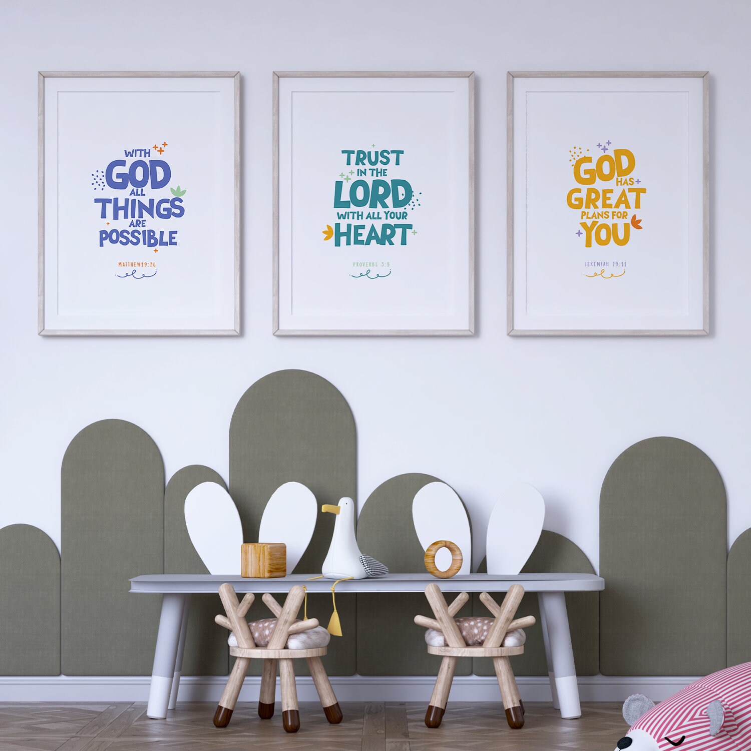 Set of 6 Kids Bible Verse Wall Art, Christian Nursery Playful Scripture ...