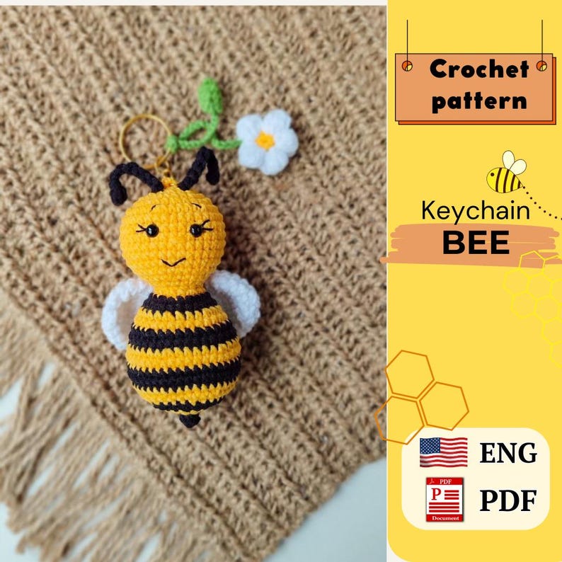 Bee Keychain Easy Crochet Pattern, Simple Beginners Mini Amigurumi ...