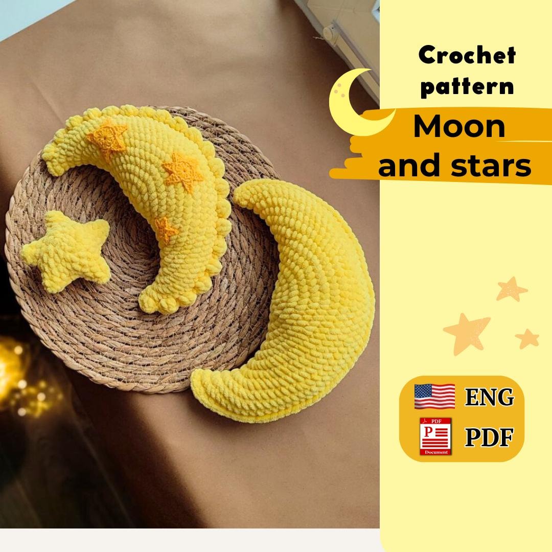 Moon and Stars Crochet PATTERN PDF Amigurumi Mobile Star Toys. Cute ...