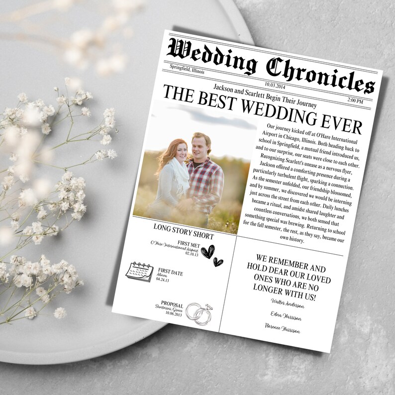 Wedding Newspaper Template Canva Wedding Newspaper Template Editable ...