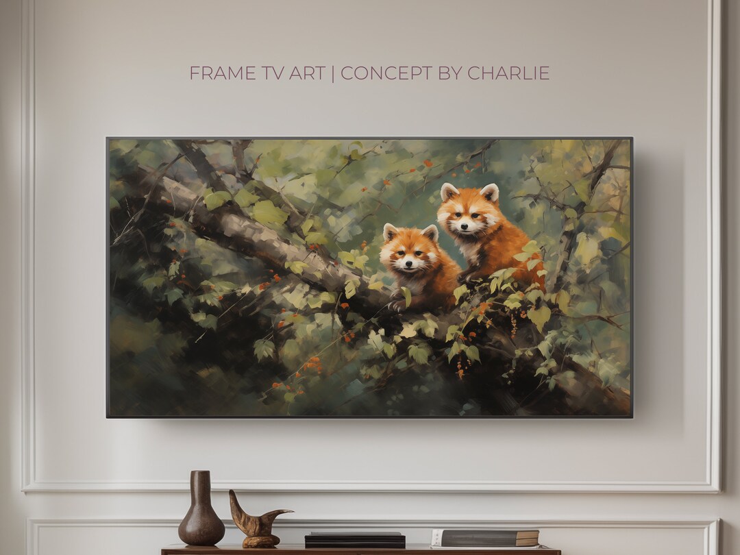 Lg Frame Tv Art Muted Tonal Art Cute Red Panda Bear Painting Redpanda ...