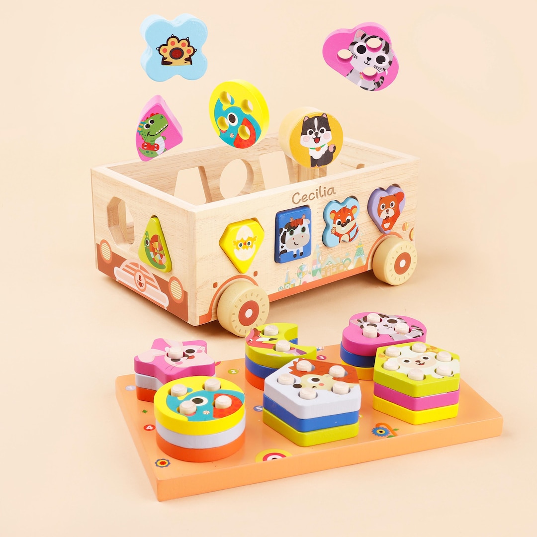 Personalized Wooden Animal Toy Car: Educational Building Block Set - Etsy