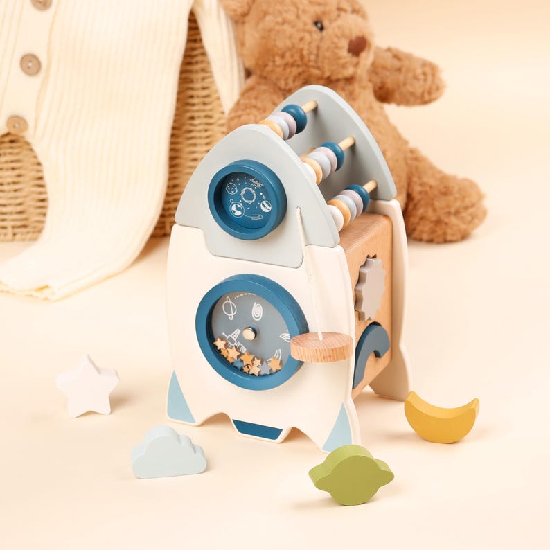 Personalized Wooden Rocket Activity Cube: Toddler Educational Toy - Etsy