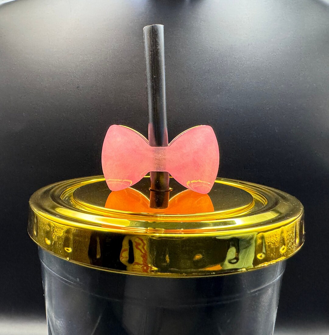 Pink Bow Straw Topper With Duochrome Shimmering White Pink Epoxy Resin ...