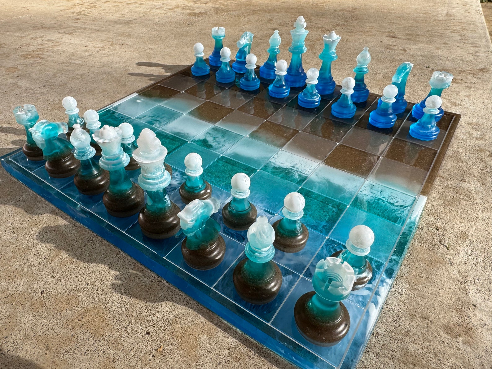 11 X 11 Custom Personalized Epoxy Resin Chess Board With Player Pieces ...