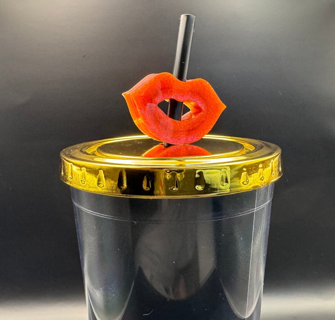 Lips Straw Topper With Red and Pink Chameleon Flakes Epoxy Resin - Etsy