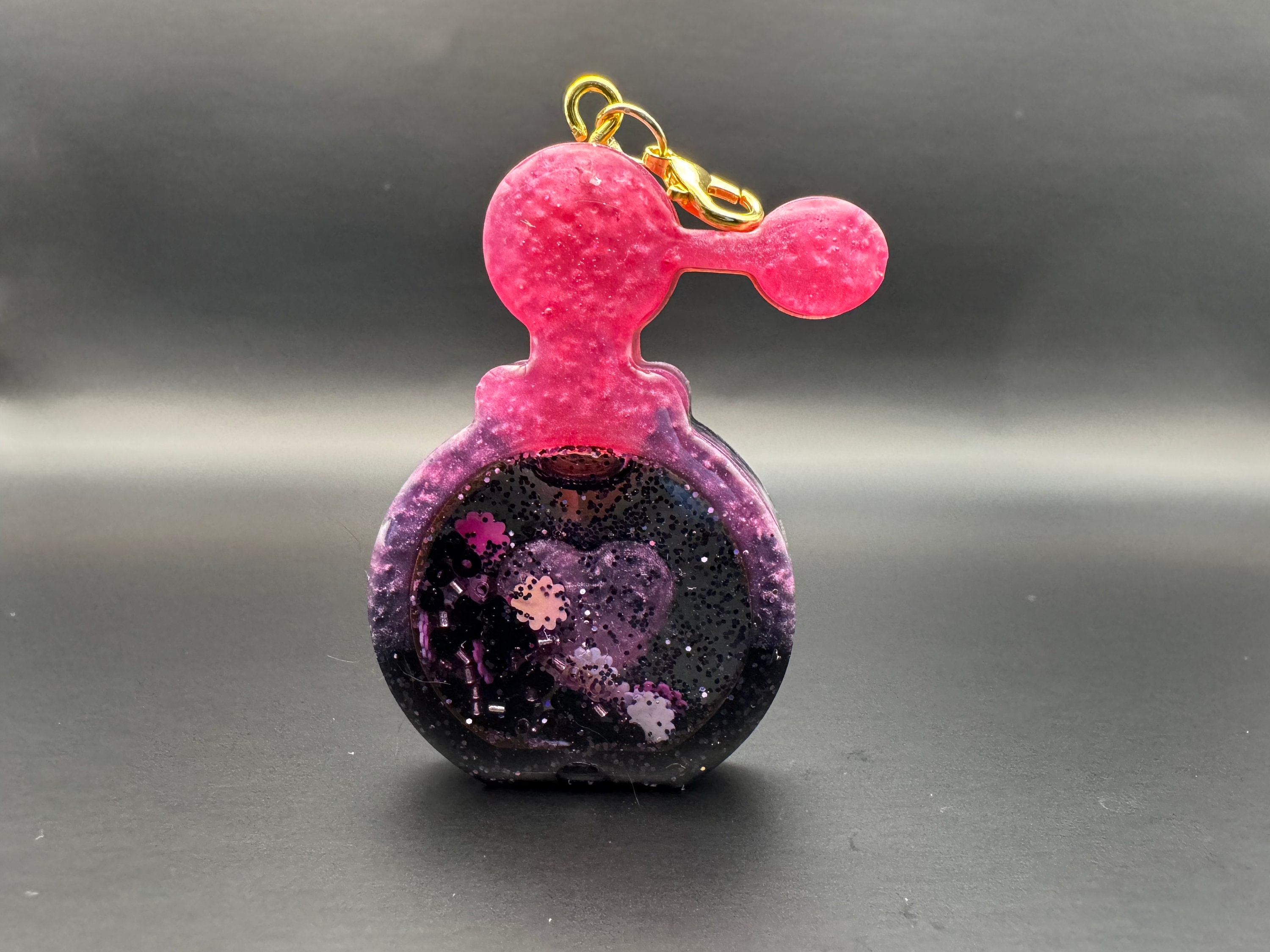 Pink and Black Perfume Bottle Resin Shaker With Gold Keychain - Etsy