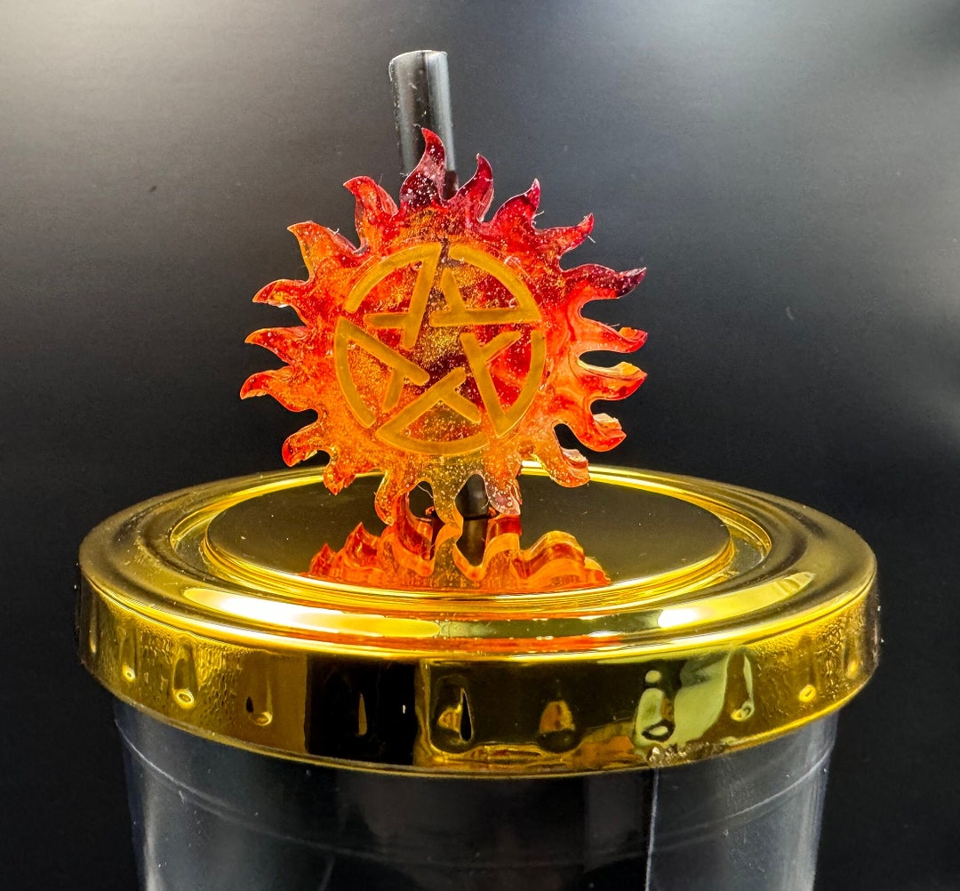 Pentacle Sun Straw Topper With Crimson, Orange, and Yellow Epoxy Resin ...