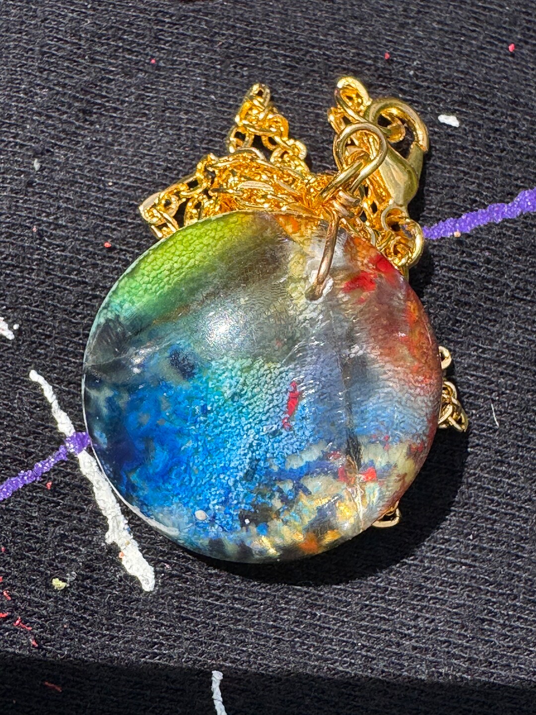 Cracked Rainbow Pride Petri Style Clear Half Sphere Pendant With Long ...