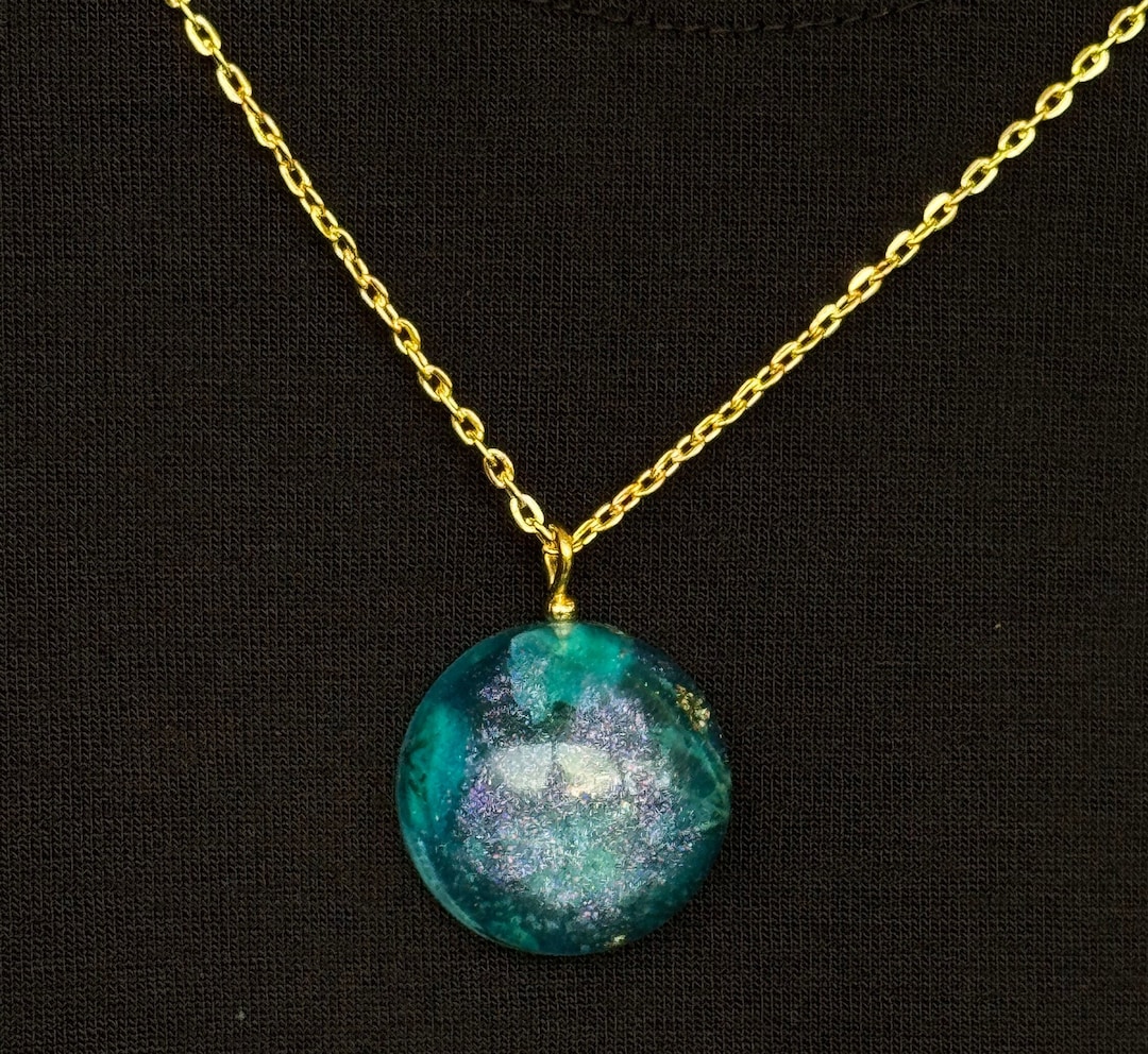 Blue Flower Purple Chameleon Flake and Gold Flake Half Sphere Pendant ...