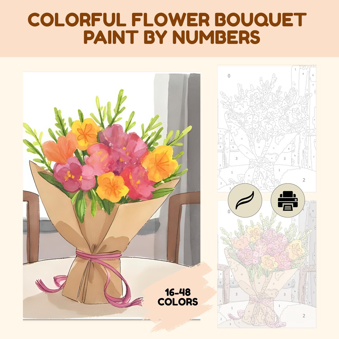 Desenho de buquê de flores para colorir por números, para adultos ...