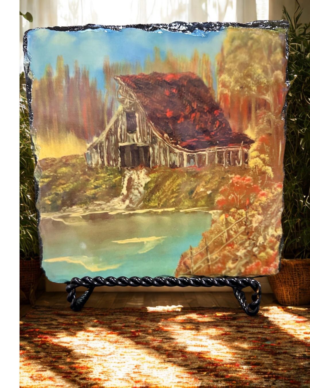 Barn and Pond on 6x6 Slate - Etsy