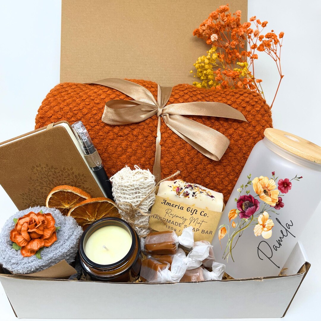 Cozy Gift Box for Women: Blanket, Mug & Personalized Glass Can - Etsy