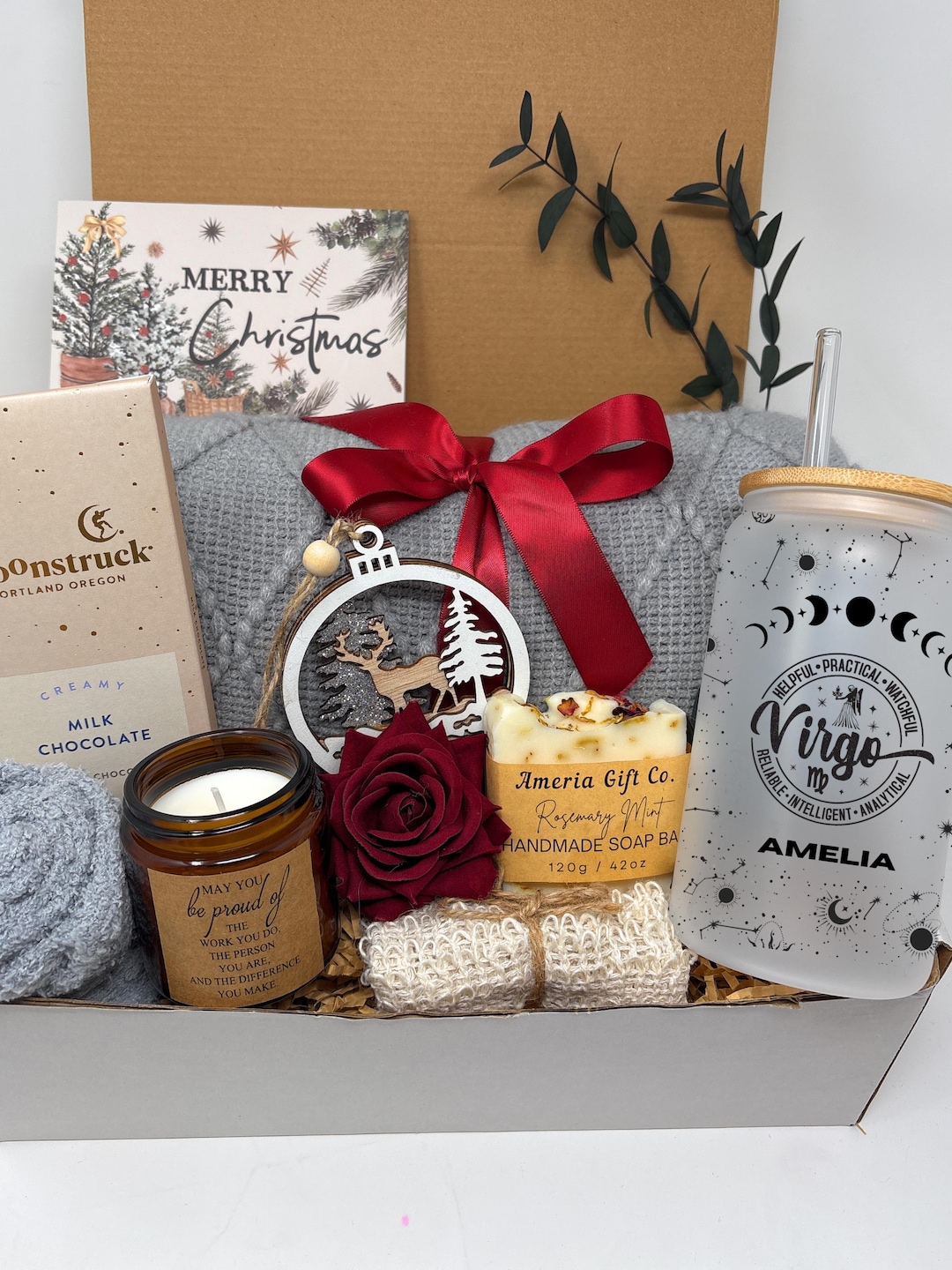 Zodiac Sign Christmas Gift Box: Astrology Spa Set With Blanket & Candle ...