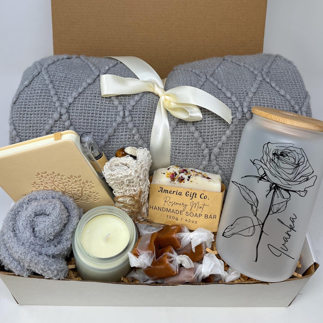 June Birth Flower Gift Box: Personalized Blanket, Candle & Soap - Etsy
