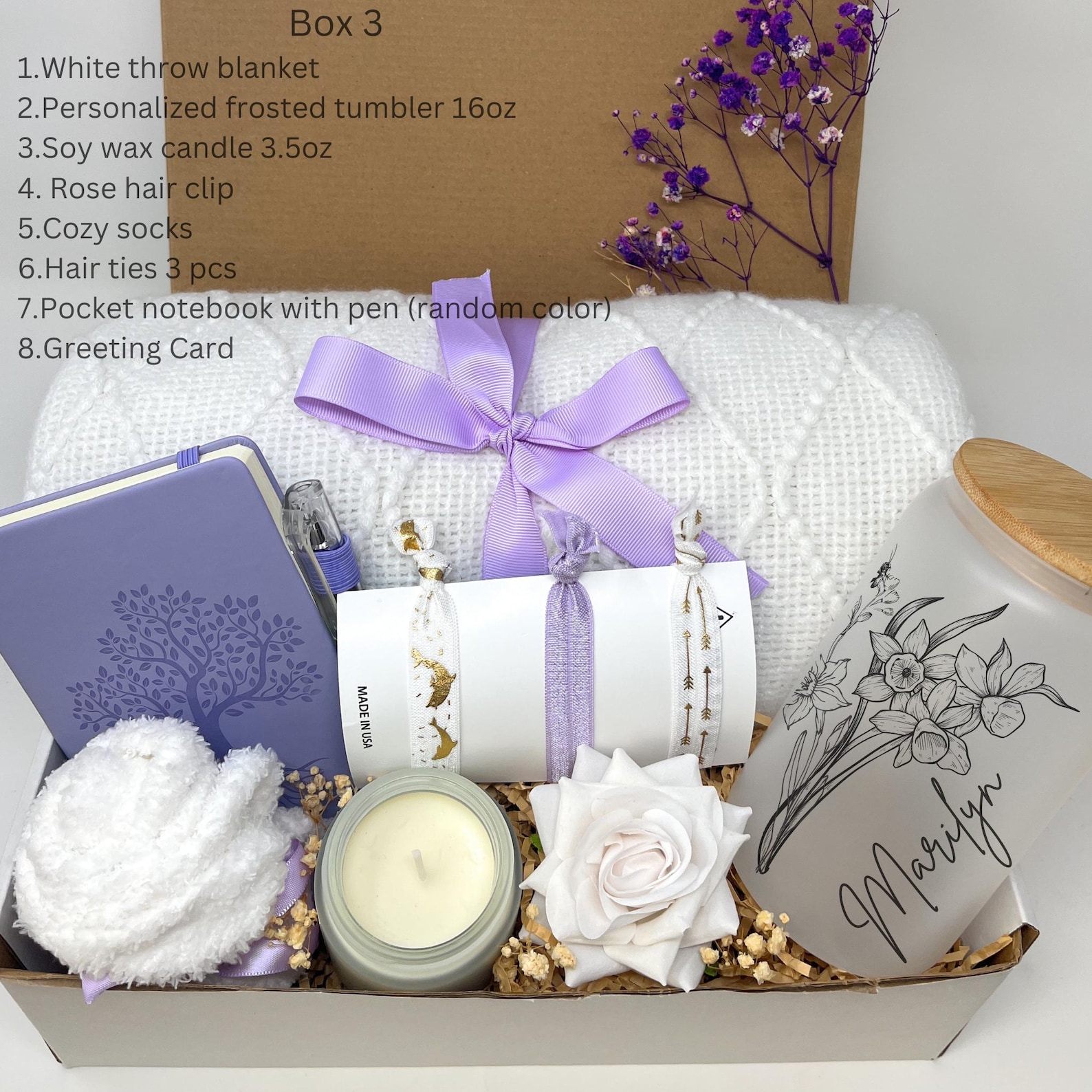 Comfort Gift Box, Spa Package for Her: Personalized Glass, Cozy Blanket ...