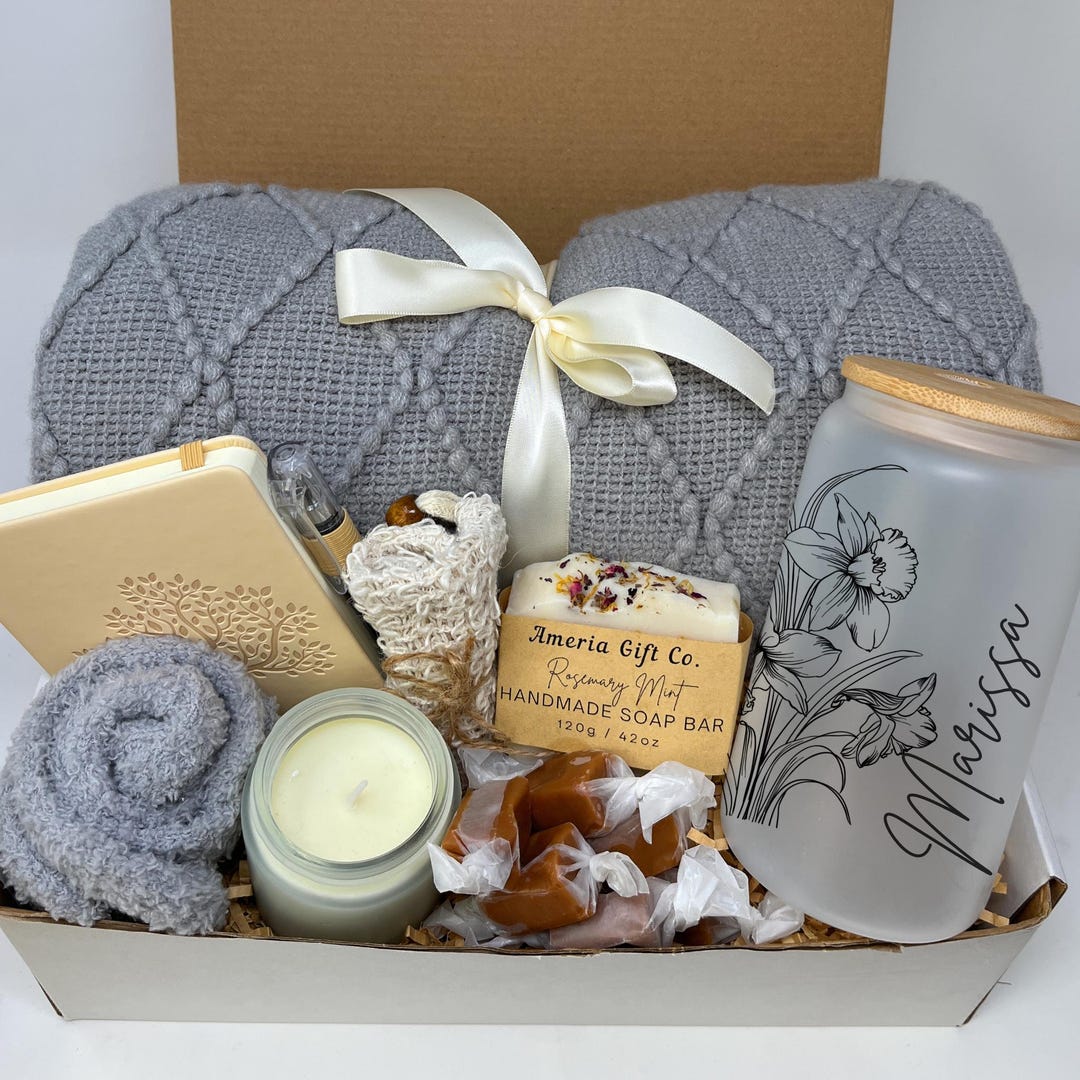 Birthday Gift Box for Her: Personalized Blanket, Candle & Spa Set - Etsy