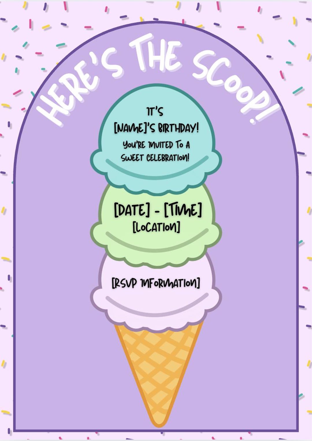 Here's the Scoop! Party Invitation- Editable Template - Etsy