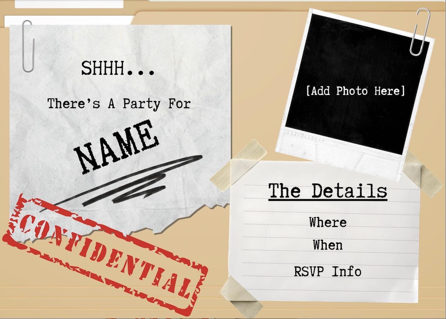Top Secret Surprise Party Invitation | Editable Canva Template ...