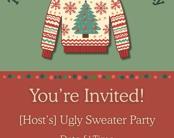 Ugly Christmas Sweater Party Invitation, Canva Template, Instant ...