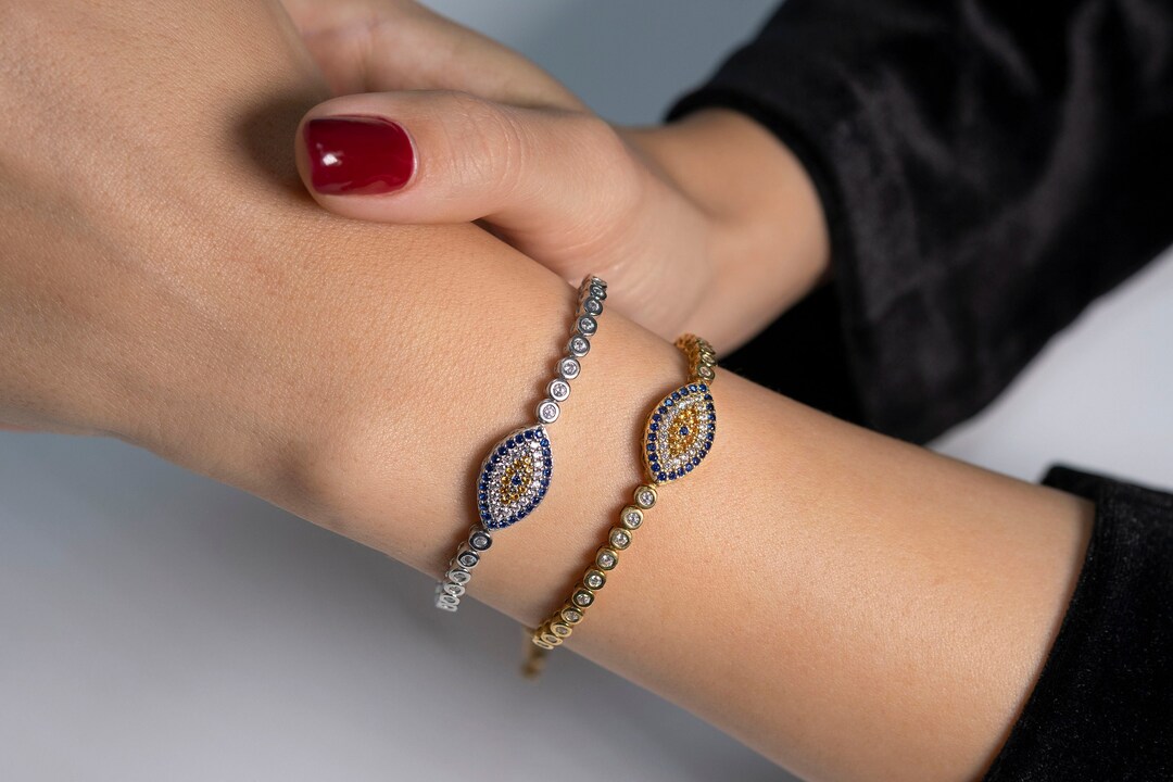 Cubic Zirconia Evil Eye Bolo Bracelet Yellow White and Rose Protection ...