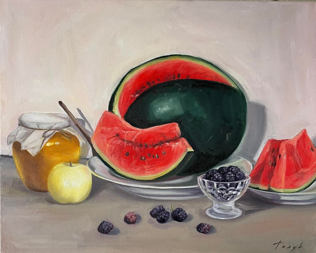 Oil Painting, Still Life With Watermelon, Fruit, Delicious Painting ...