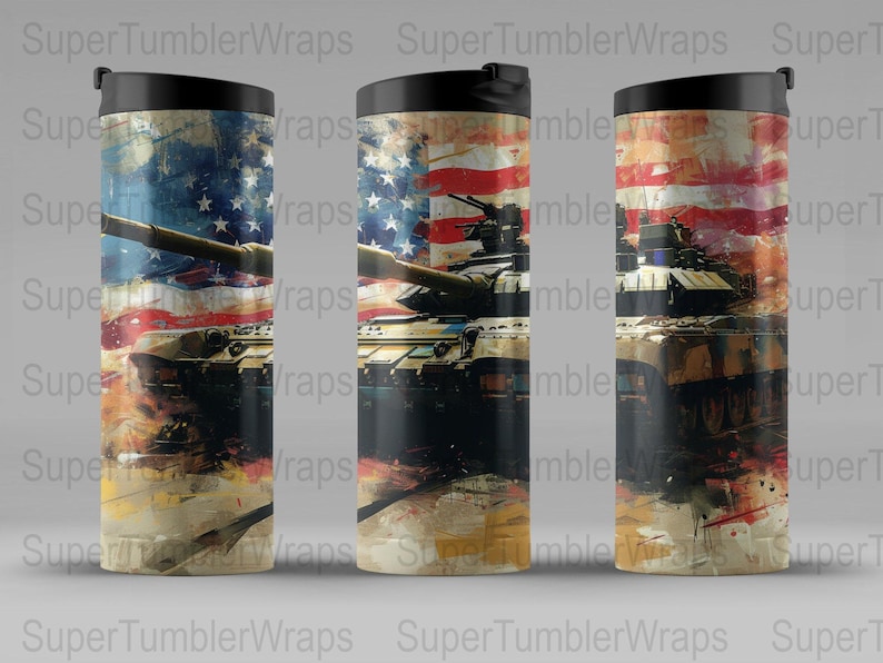Patriotic Tank Digital Art, American Flag 20oz Tumbler Wrap, Military ...