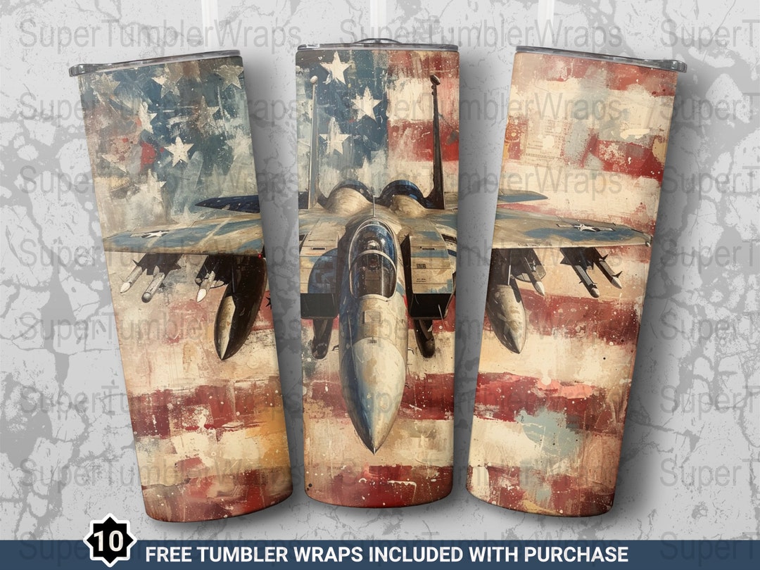 Patriotic Fighter Jet Digital Art, 20oz Skinny Tumbler Design, American ...