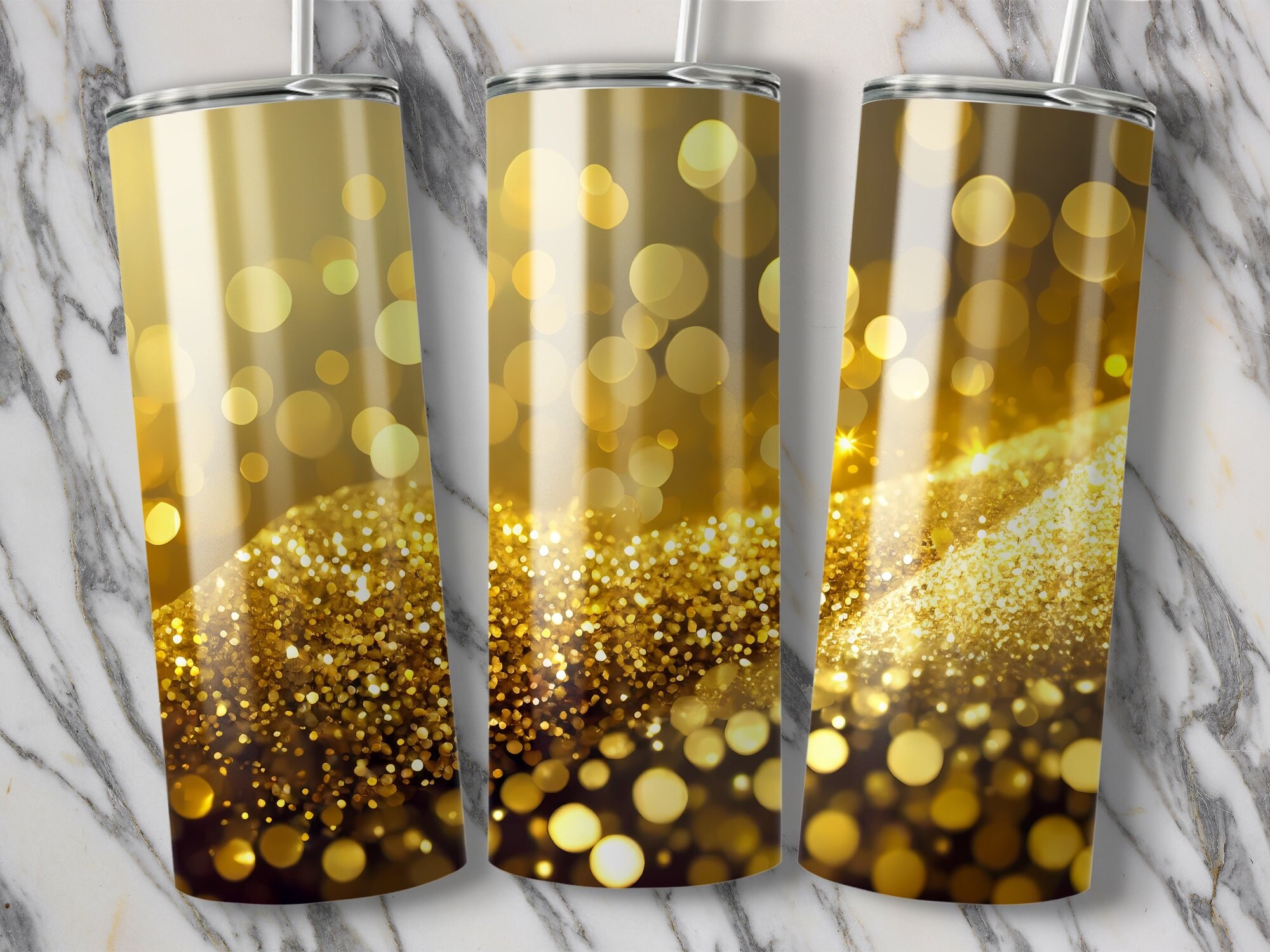 Golden Glitter Sparkle Tumbler Design 20oz Skinny Wrap Digital