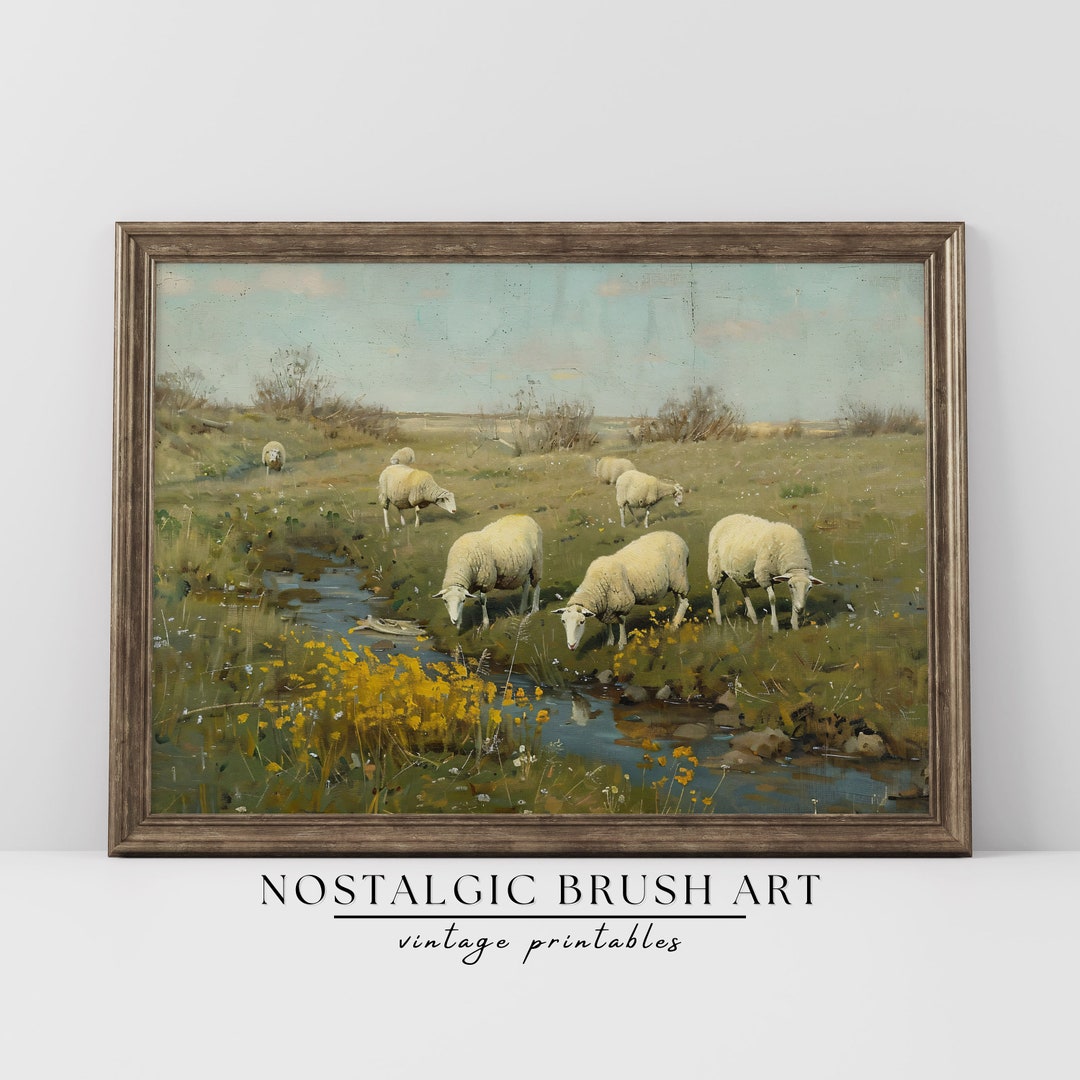 Vintage Sheep Print Sheep Wall Art, Scenic Landscape, Countryside Wall ...