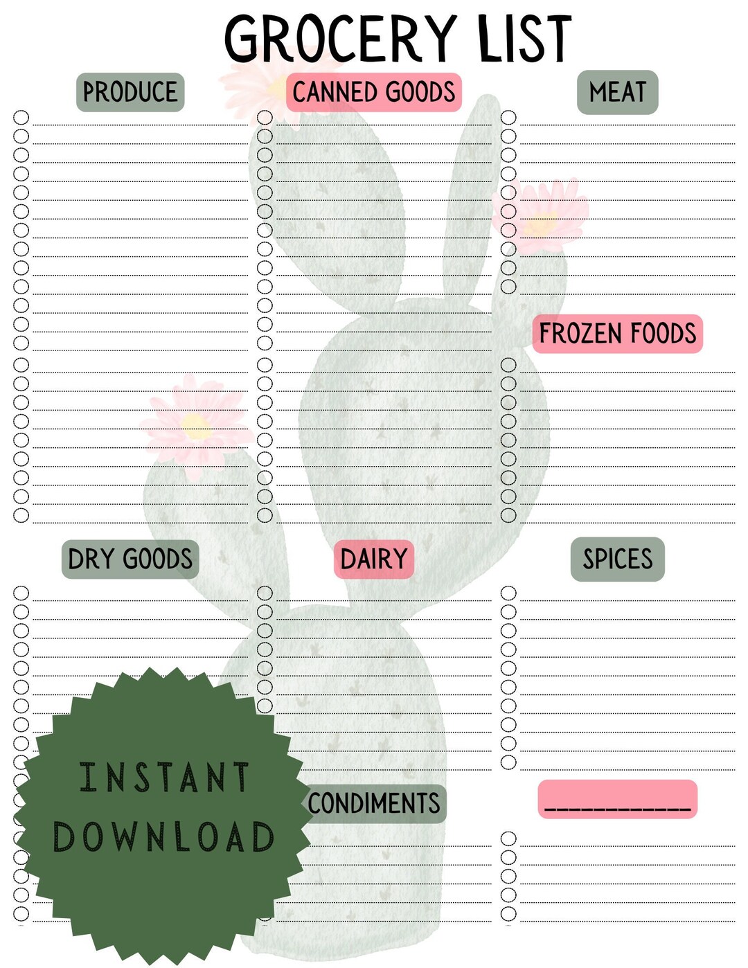 Printable Grocery List PDF - Etsy