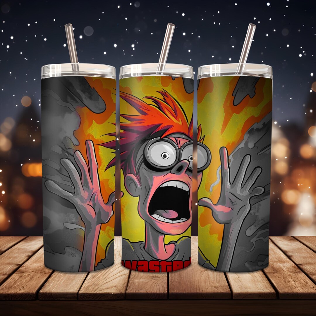 Wasted Animated Character Tumbler Wrap, Spooky 20 Oz Skinny Tumbler Png ...