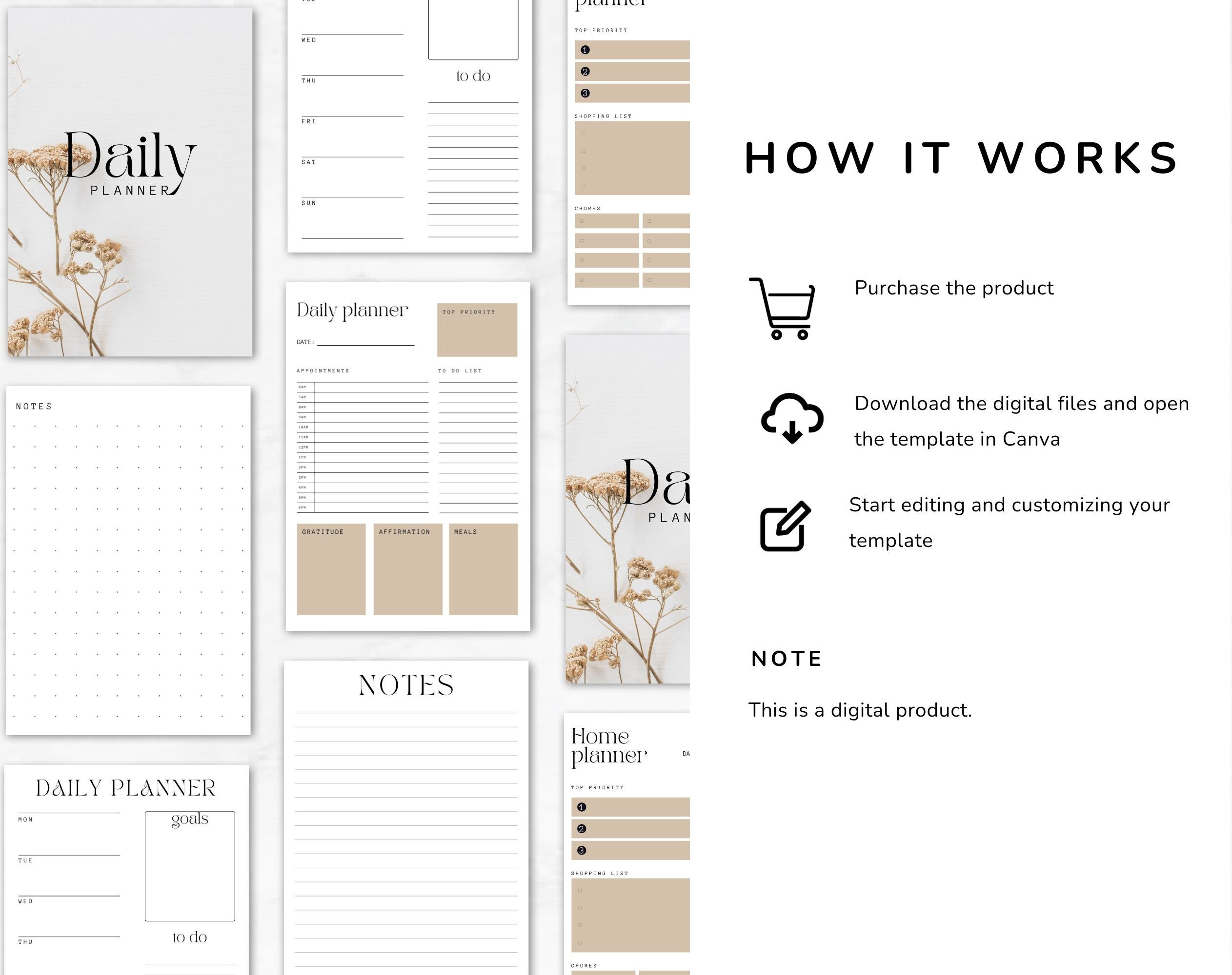 Beige Hourly Planner Canva Template Boost Your Daily Productivity in ...