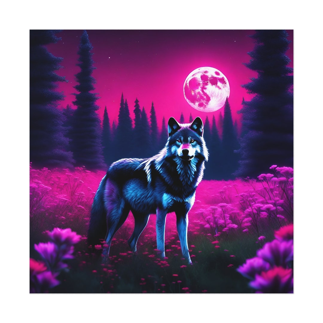 Wall Art Print, Synthwave Wolf, Dark Synthwave Forest, Full Moon - Etsy