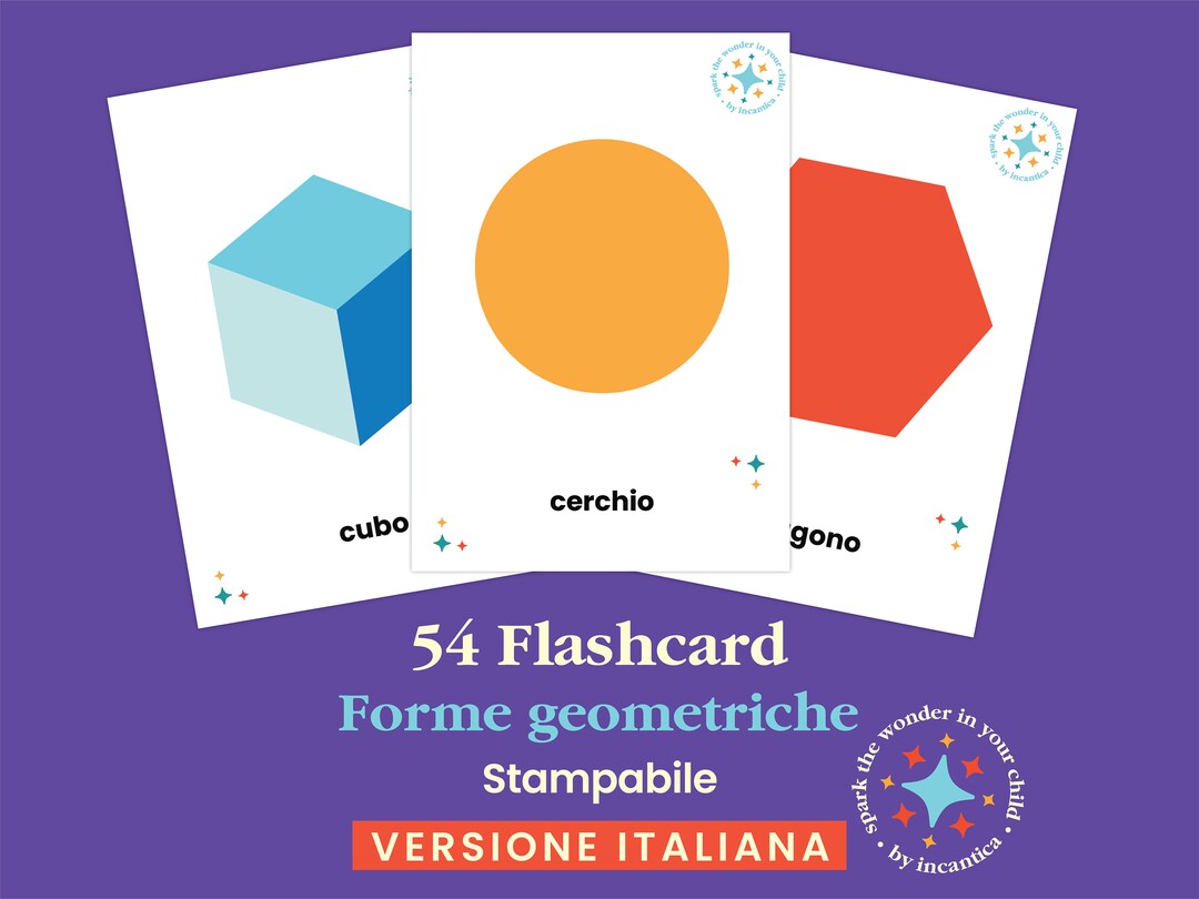 Italian Geometry Flashcards: 2D, 3D Shapes & Angles (digital Download ...