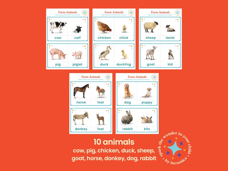 Farm Animal Matching Game: 10 Pairs Mother & Baby Animals, 10 Puzzles ...