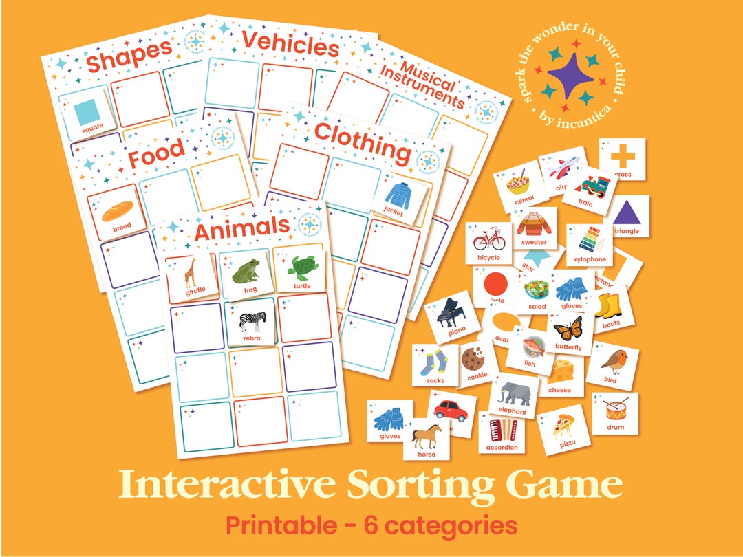 Printable Interactive Sorting Game. Six Categories: Shapes, Vehicles ...