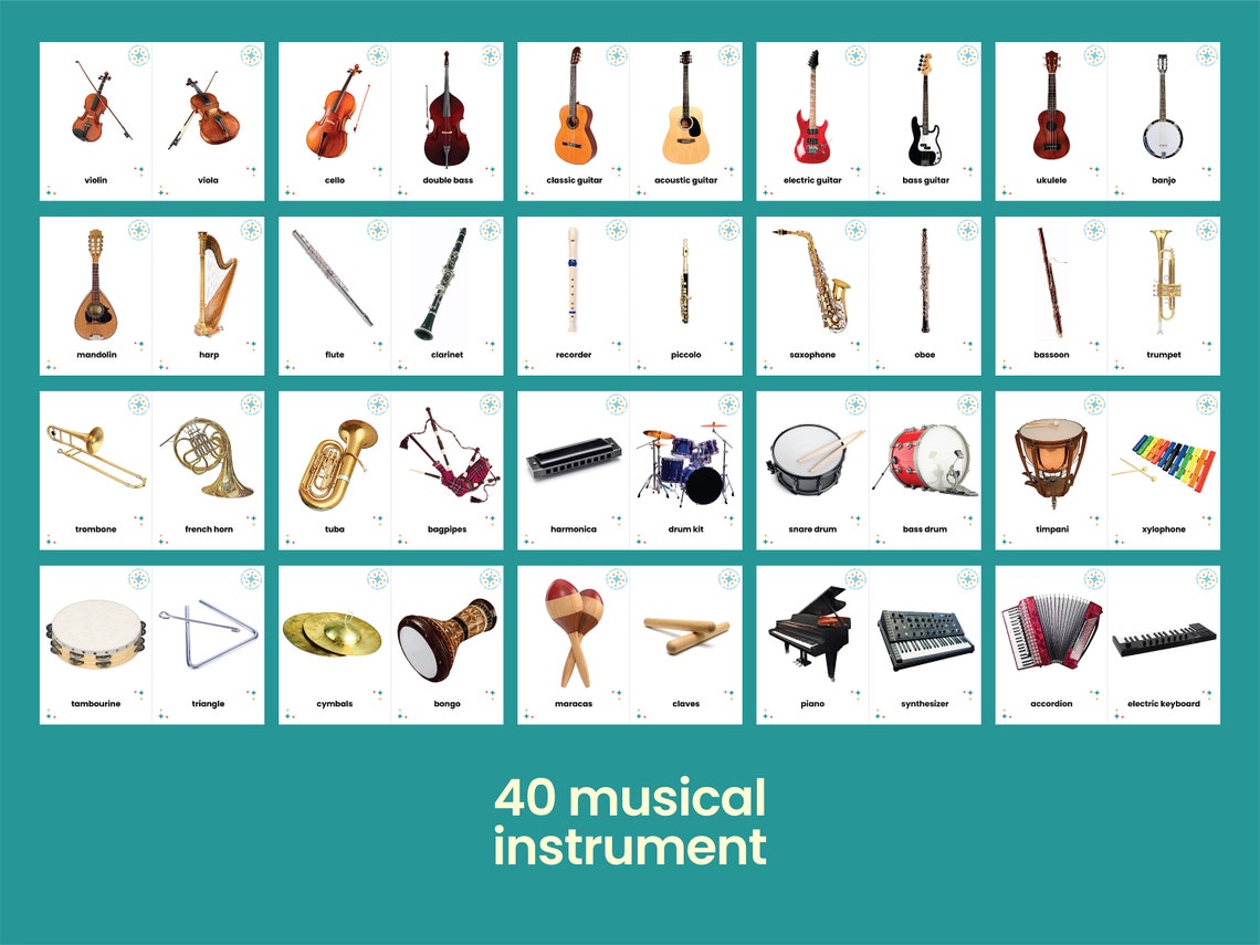 40 Musical Instrument Flashcards: Educational Learning, Instant ...