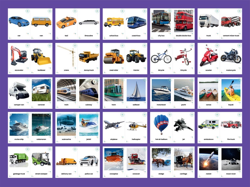50 Vehicle Flashcards: Educational Learning, Instant Download ...