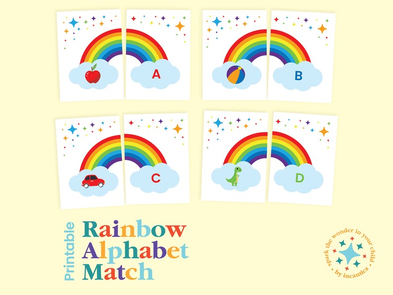Rainbow Alphabet Matching Game Printable for Kids / Letter and Object ...